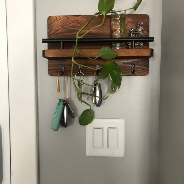 Key Holder and Mail Shelf - Entryway Decorative Wooden Wall Organizer ...