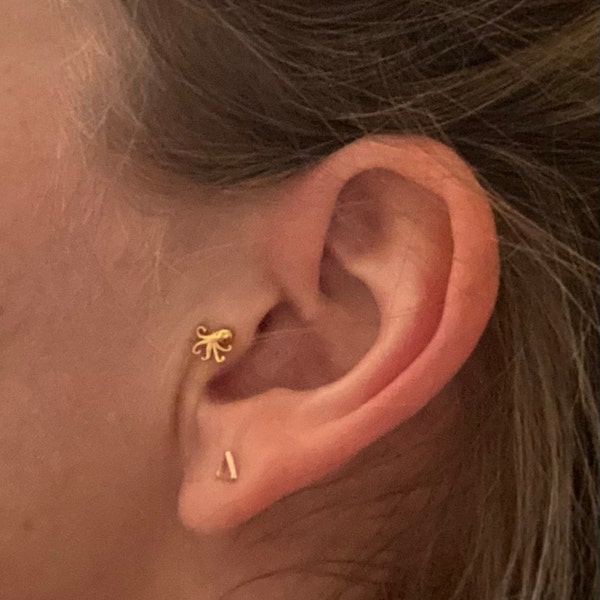 Tiny Octopus Threadless Flat Back Earring, 20,18,16ga, 5-10mm Unisex ...