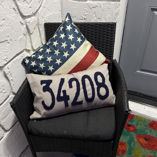 Embroidered Zip Code Pillow, Custom Area Number Pillow, Personalized ...