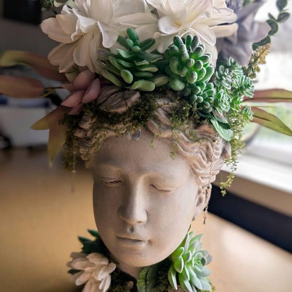 Roman Greek Ladies Head Statue Planter Flower Pot Stone Effect Garden ...