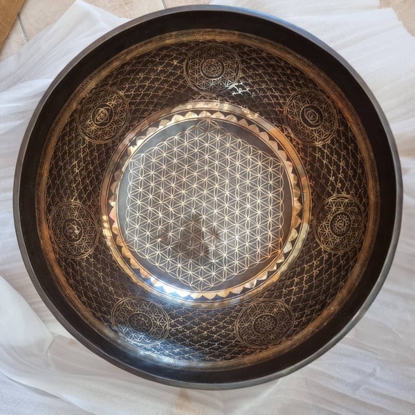 Flower of Life Engraved Golden and Black Colored Fancy Gong -available ...