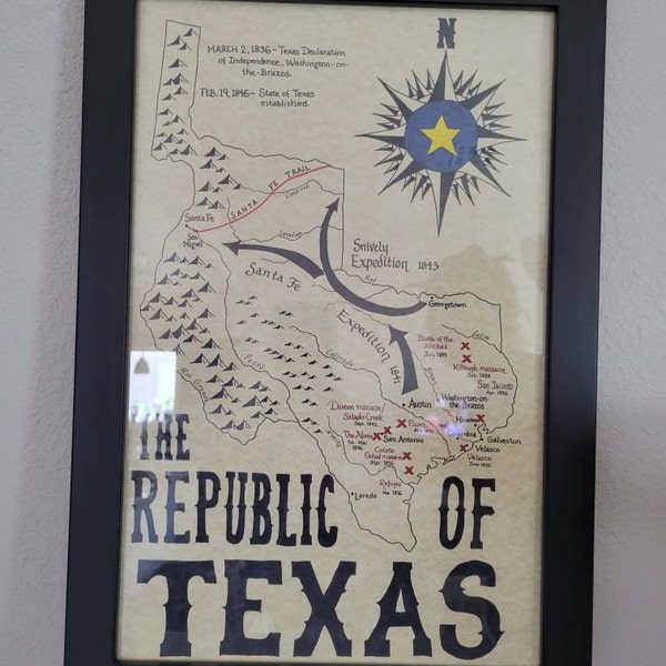 Republic of Texas Map - Etsy