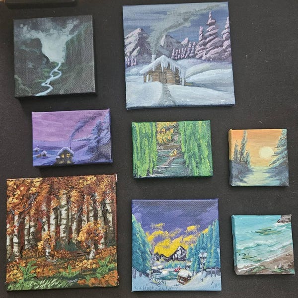 Miniature Acrylic Landscape Paintings 3x3 Inches Original Mini Canvas ...