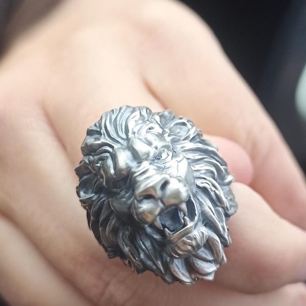 Royal Lion Ring Sterling Silver 925 Head Roaring Animal Ring Wild ...