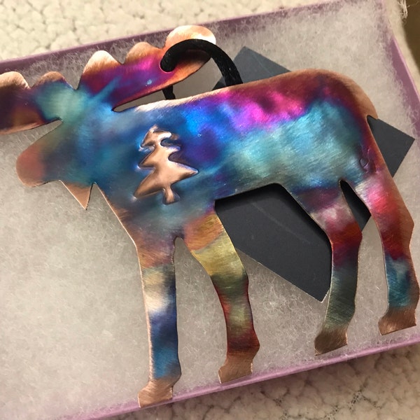 Handcrafted Copper Moose With Tree Ornament - Etsy