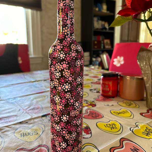 Hand Painted Wine Bottles, Dot Art, Bohemian Art, Home Decor ...