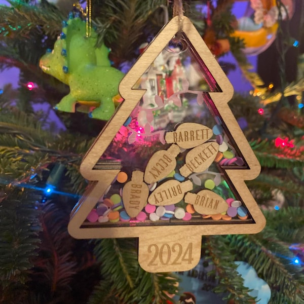Personalized Christmas Tree Shaker Ornament: Engraved Maple Lights ...