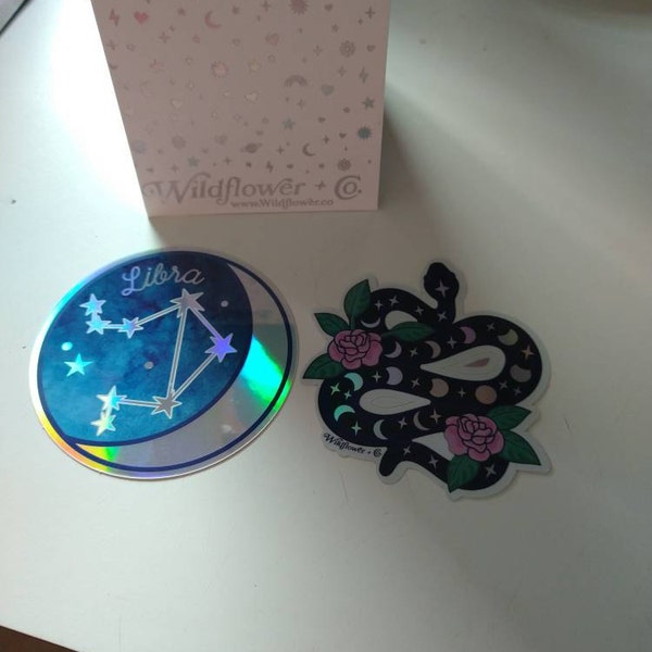 Snake Sticker | Holographic ! | Moon Phases Flowers & Serpent ...
