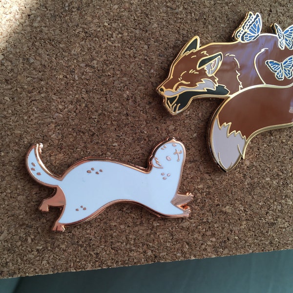 White Pet Ferret Ermine Mink Rose Gold Metal Hard Enamel Pin - Etsy