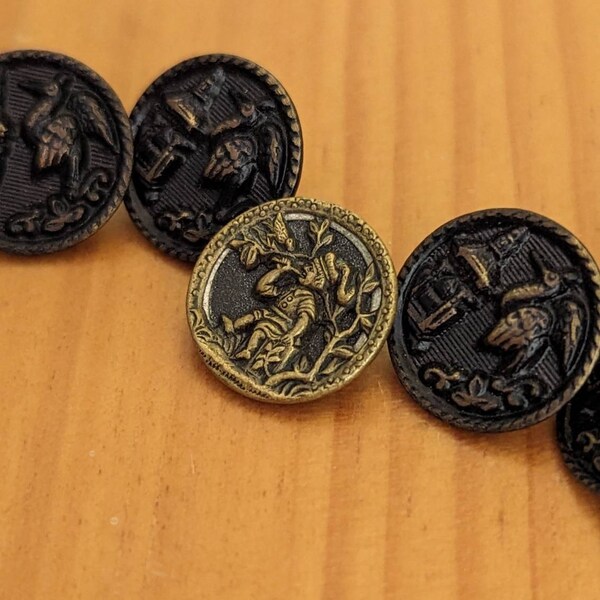 Antique French BUTTON. Victorian Bird & Flowers. Paris Back, 11/16 ...