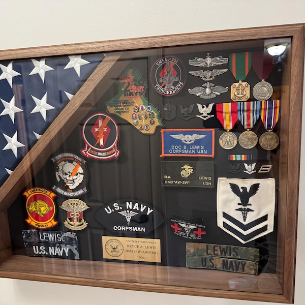 Shadowbox (one Flag), Flag Display, Military Shadow Box, Air Force, Army, Coast Guard, Navy ...