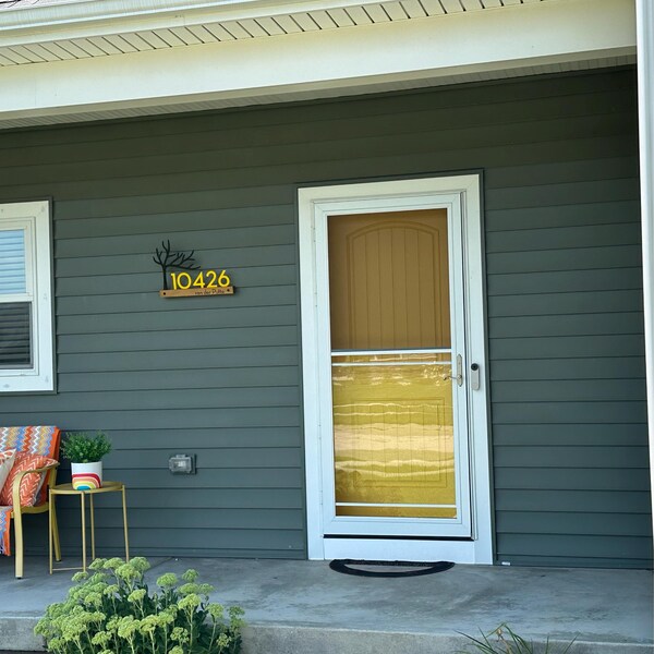 Modern House Numbers - Tree 02 Wooden & Acrylic Signs - African Teak ...