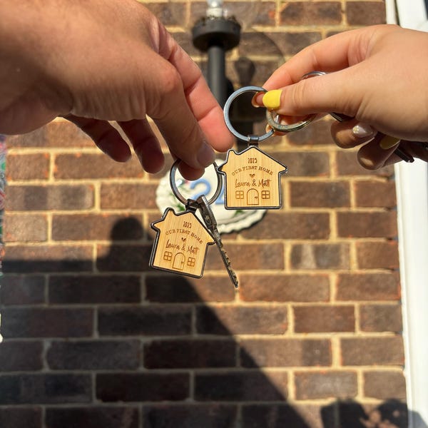 Our First Home Couples Keyring, Personalised House Warming Key Chain ...