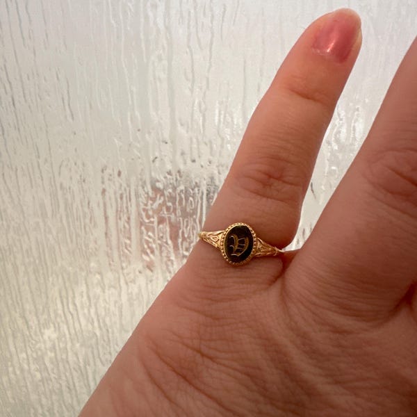 14K Gold Filled Signet Ring, Pinky Signet Ring, Old English Jewelry ...