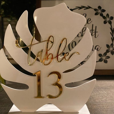 Monstera Leaf Table Number Tropical Table Number Hand Lettered Table ...