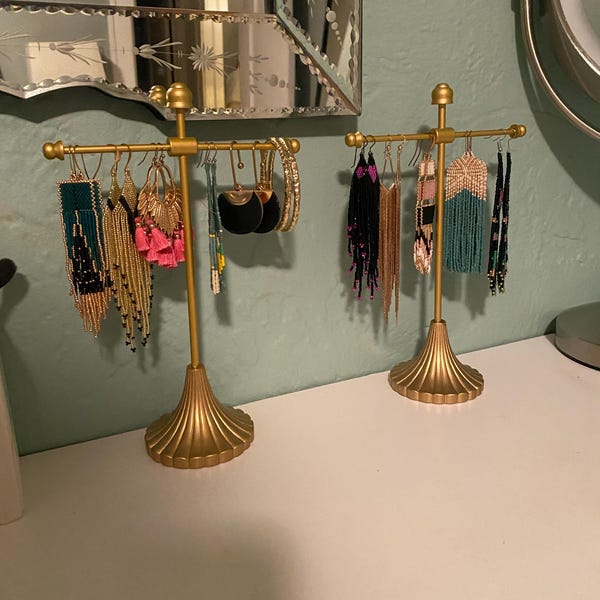 Gold Jewelry Organizer Set Ring Holder Necklace Hanger Resin Earring ...