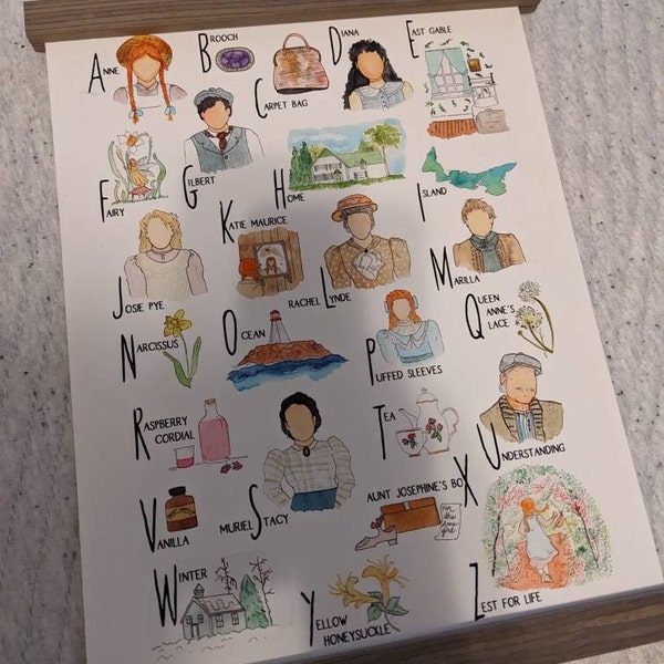 Anne of Green Gables Watercolor Alphabet Poster (L. M. Montgomery) - Etsy