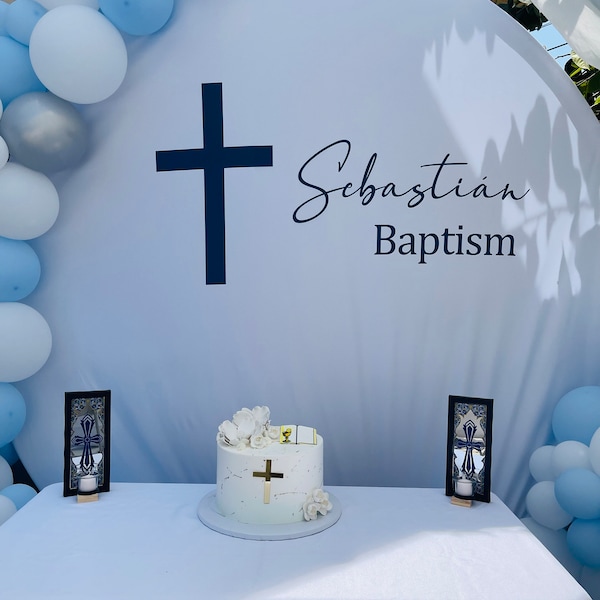 Personalized Baptism Round Photo Backdrop Cover Custom Navy Blue Text ...