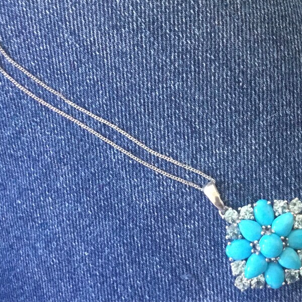 Chuck Clemency Karis STS Blue Stone Pendant Chain Necklace Silver Tone ...