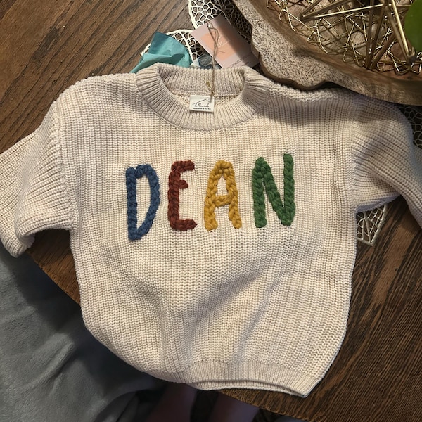Custom Name Boy Sweater, Personalized Name Sweater, Hand Embroidered ...