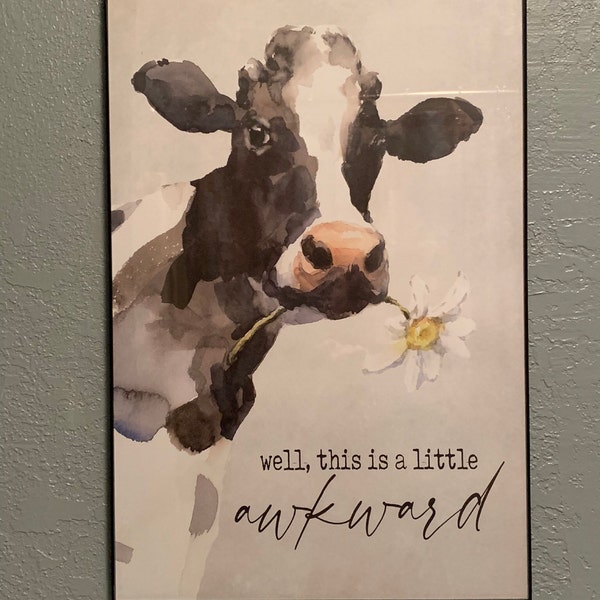 Well This is A Little Awkward Cow Watercolor Bathroom Wall Decor, Funny ...