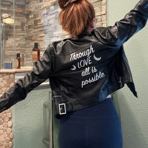 CUSTOM TEXT Black Leather Crop Jacket Personalize Black Moto Faux ...
