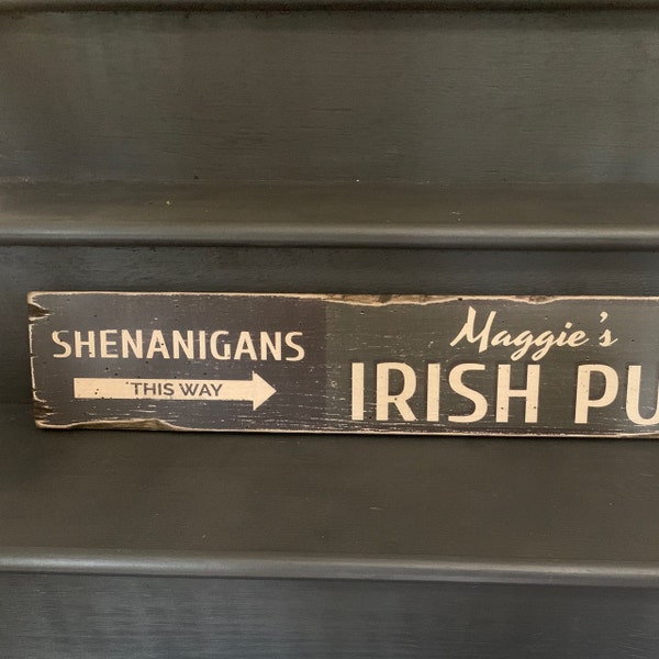 Shenanigans This Way Arrow Wood Sign, Personalized Irish Pub Owner ...