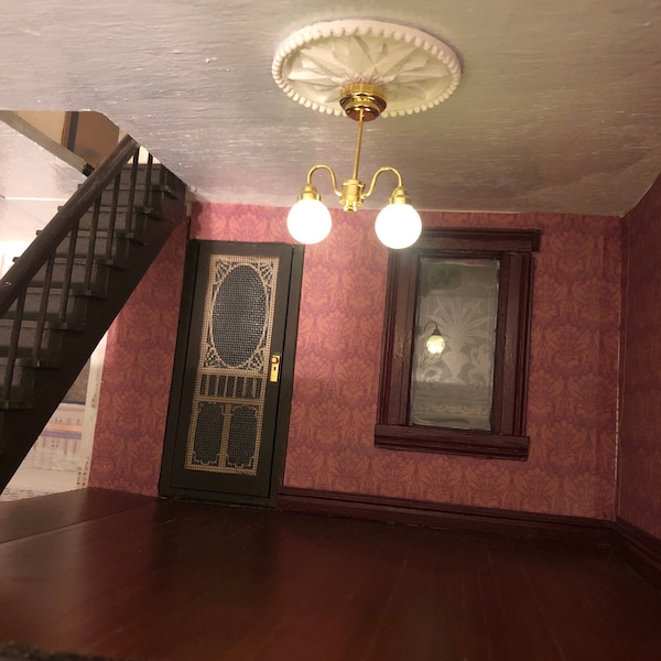 2 Arm Gold Chandelier Dollhouse Light Dollhouse Lamp LED Light With On ...