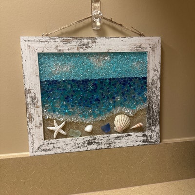 Sea Glass Beach Scene on a Mirror Sea Glass Art Beach Decor Beach Scene ...