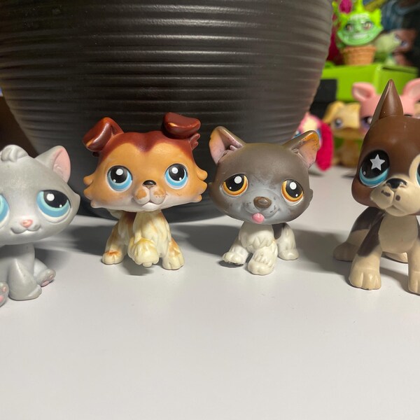 Littlest Pet Shop Gray Maltese Puppy Dog #193 Green Eyes Pink Bows ...