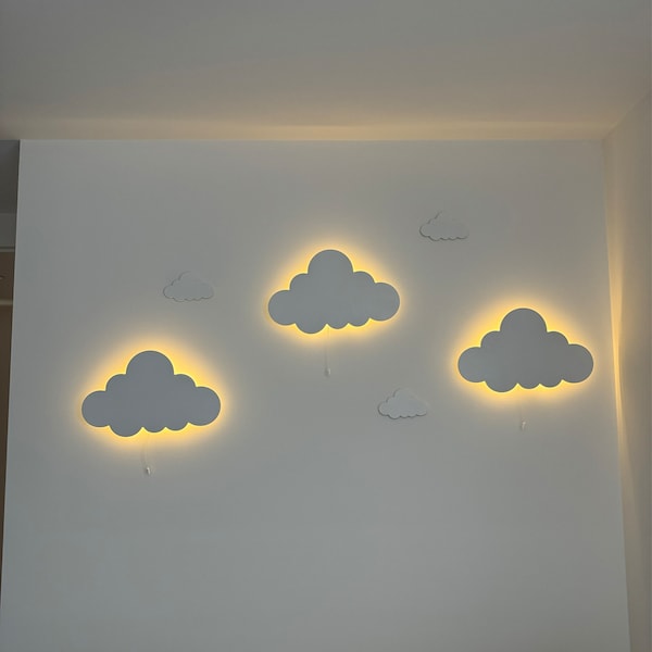 Nursery CLOUD Wall Light,wooden Wall Light, Kids Room Decor, Baby Room ...