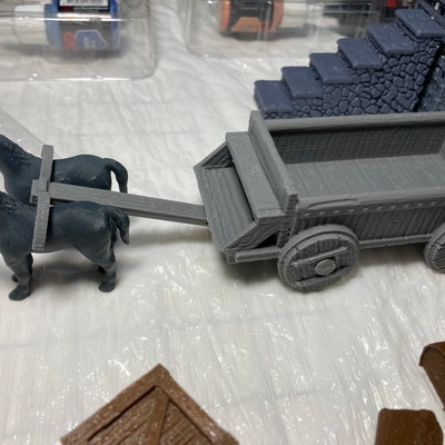 Horse & Wagon Cart Set 28mm Scale Fantasy Scatter Terrain Model for RPG ...