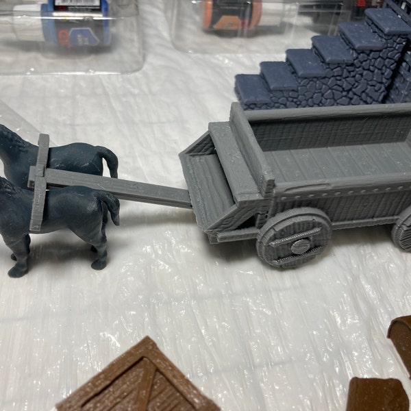Horse & Wagon Cart Set 28mm Scale Fantasy Scatter Terrain Model for RPG ...