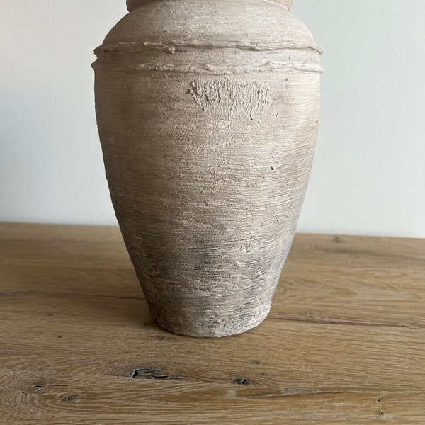 Rustic Vase, 8'' Wide, Aged Vessel With Texture, Rustic Center Piece ...