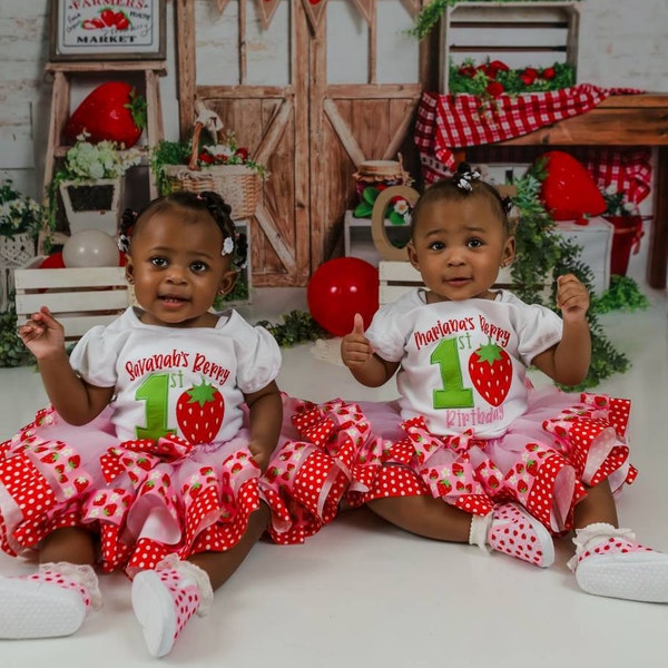 First Strawberry Birthday Tutu Outfit, Berry 1st Birthday Shirt, Tutu ...