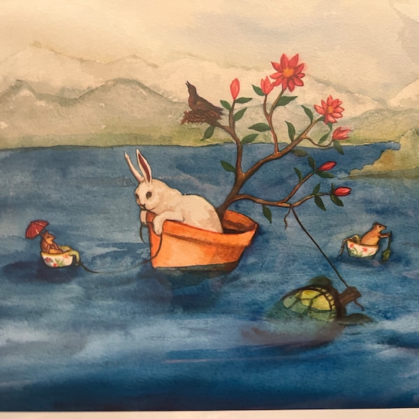 Large Print Dancing Rabbits Fine Art Rabbit Painting Print, Wedding ...