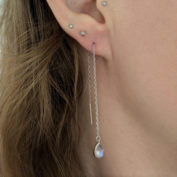 Sterling Silver Droplet Ear Threader Earrings, Available in 2 Sizes ...