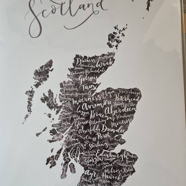Whisky Map of Scotland - Scottish Scotch Calligraphy Illustration ...