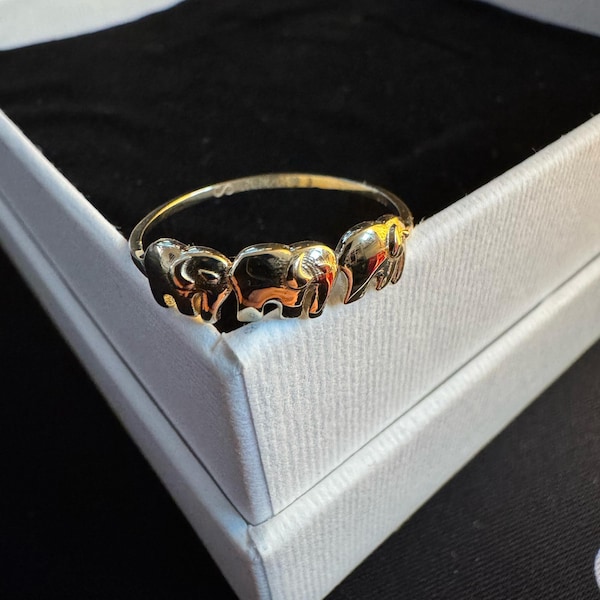 14K Solid Gold Elephant Ring, Three Elephant Ring, Stacking Thin Gold ...