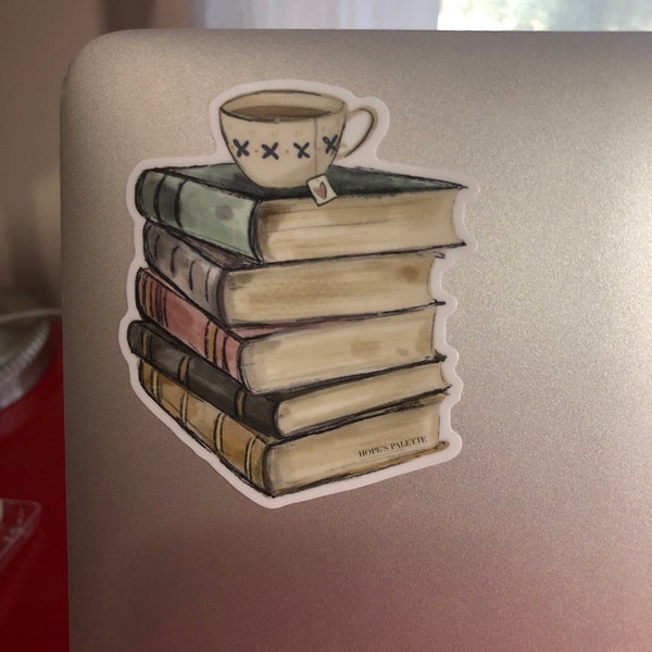 Book Stack With Tea Sticker, Vintage Book Sticker, Tea Sticker ...