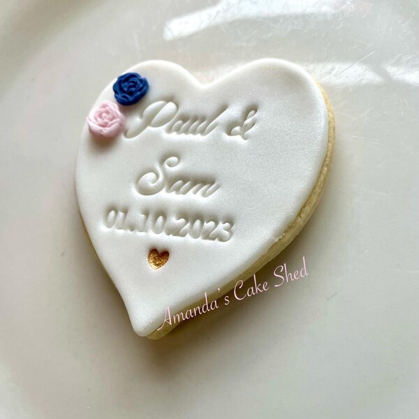 CUSTOM Wedding Names and Date With Heart Cookie Biscuit Stamp Fondant ...