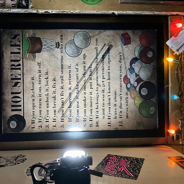 8 House Rules Print, Billiard Table Facts Poster, Game Room Wall ...