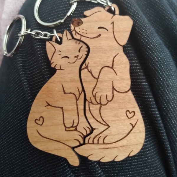 Dog and Cat Couple Keychains - Friendship or Relationship Matching ...