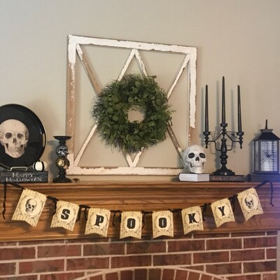 SPOOKY Halloween Banner With Skull Decoration and Crystal Rhinestones ...