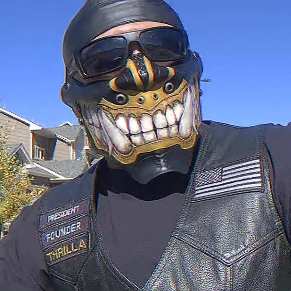Leather Oni Kabuki Half Mask: Biker Motorcycle Bug Guard - Etsy