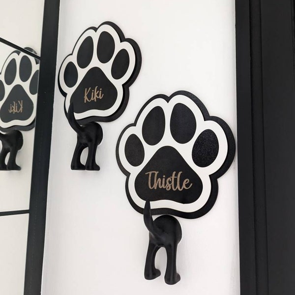 Wood Dog Name Sign - Dog Paw Print - Custom Dog Name - Personalised Dog ...