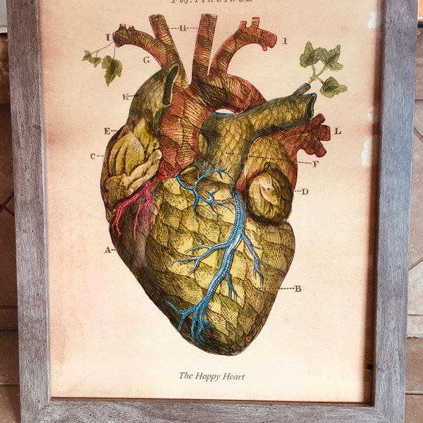 Hoppy Heart Art Print, Beer Hops Collage Tea Stained Paper - Etsy