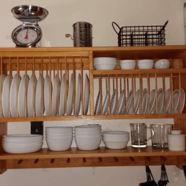 Shaker Peg Kitchen Window Plate Rack Shelf Wood Dish Cabinet for Plates ...