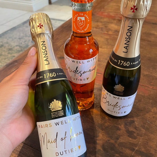 Mini Wine Champagne Bottle Sticker Gold Foil Bridesmaids Proposal Boxes ...