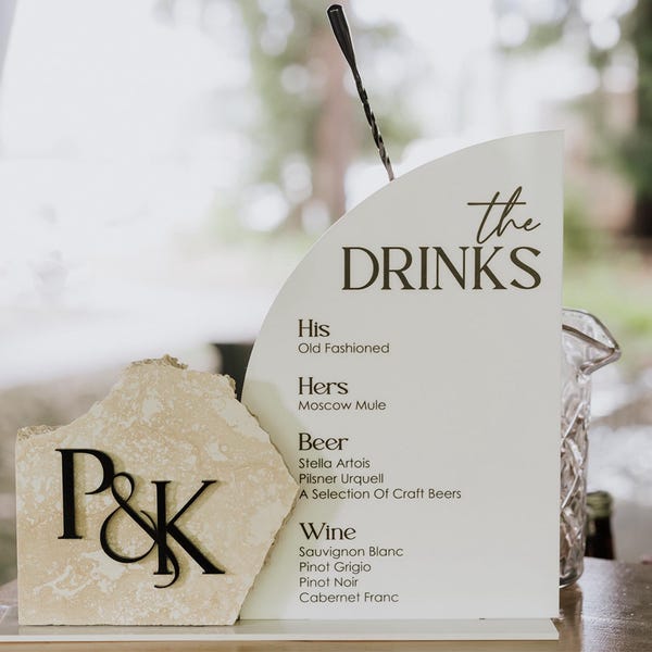 Acrylic Stone Signature Drinks Sign | Layered Menu | Wedding Menu ...